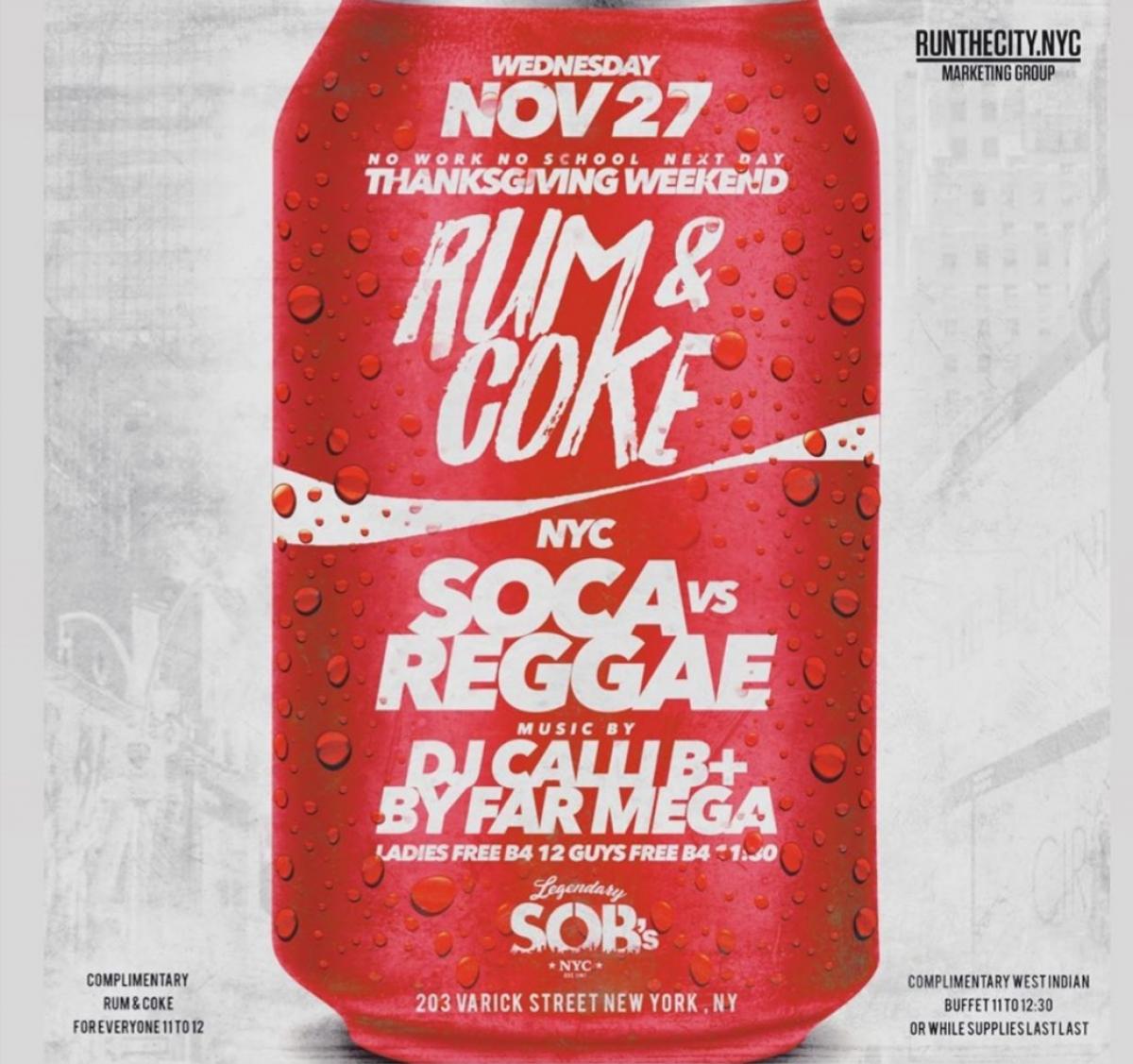 Rum & Coke - Nov 27, 2019 | FETE LIST, Soca Events